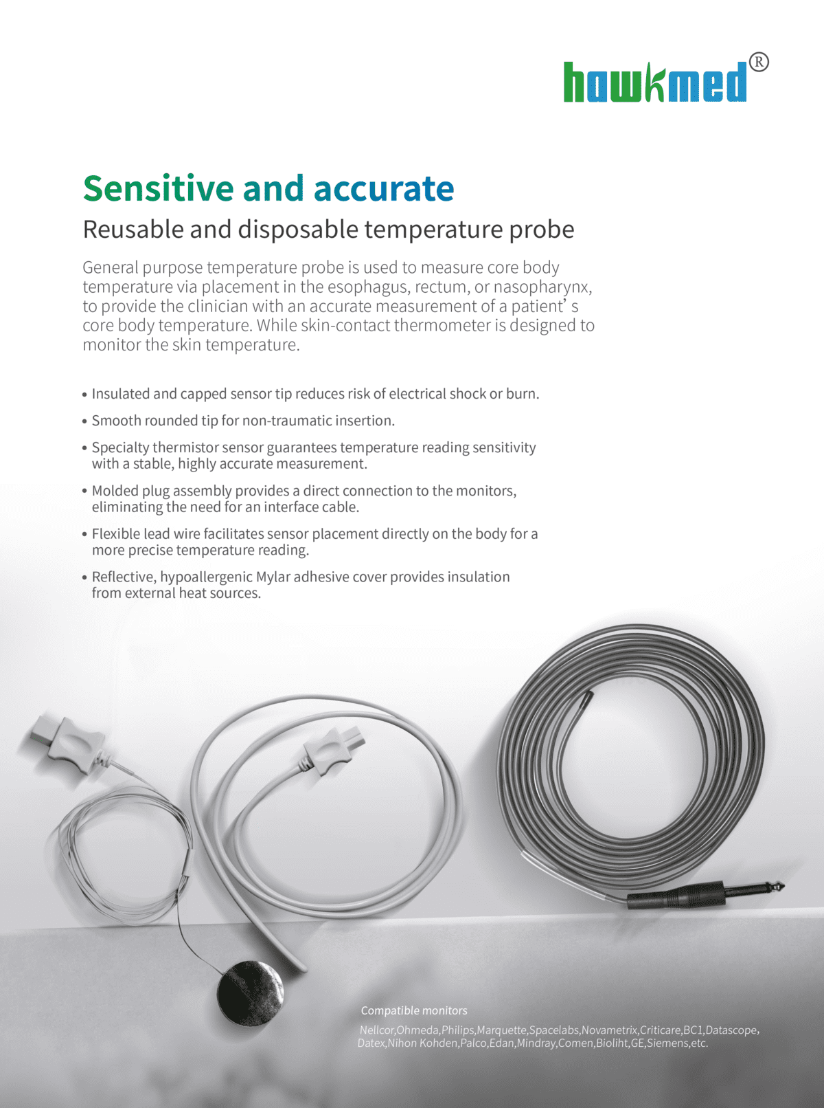 Reusable and disposable Temperature Probe| Hawkmed